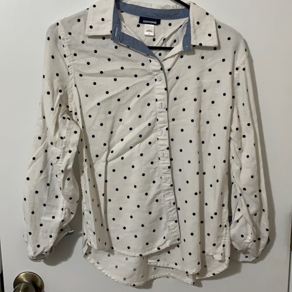 Basic Editions | Tops | Basic Editions Polka Dot White Button Down Shirt | Poshmark